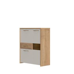 Highboard Home Affaire "Gala", beige (beige, pacific walnuss decor), B:96cm H:115cm T:41cm, Spanplatte, MDF, Glas, Sideboards, Kommode, Höhe 115 cm, UV lackiert, kratzfest, hochglänzend