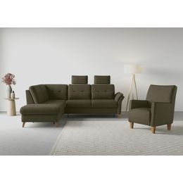 Sit & More Ecksofa SIT & MORE "G&ouml;teborg", gr&uuml;n (khaki), B:250cm H:90cm T:226cm, Sofas, Ecksofa, inkl. Sitztiefenverstellung, wahlweise mit Bettfunktion & Bettkasten