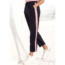 Schlupfhose Vivance, Damen, Gr. 38, N-Gr, lila (schwarz, mauve), Jersey, Obermaterial: 95% Polyester, 5% Elasthan, unifarben mit Farbeinsatz, figurumspielend knöchellang, Hosen, mit sportlichen Kontraststreifen