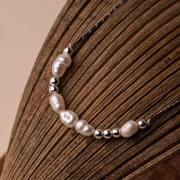 Holzkern Halsketten Damen Silber und Perle