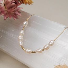 Holzkern Halsketten Damen Gold und Perle