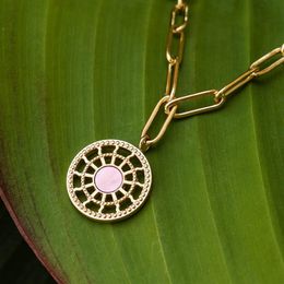 Holzkern Halsketten Damen Gold und Rosa Perlmutt