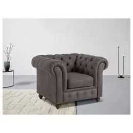 Sessel Home Affaire "Chesterfield B/T/H: 105/69/74 cm", braun (dunkelbraun), B:105cm H:74cm T:89cm, Luxus-Microfaser (94% Polyester, 5% Nylon, 1% Spandex), Luxus-Microfaser Snake (100% Polyester), Microfaser Antiklederoptik (100% Polyester), NaturLEDER (echtes italienisches Rindsleder), Sessel, mit hochwertiger Knopfheftung, auch in Leder