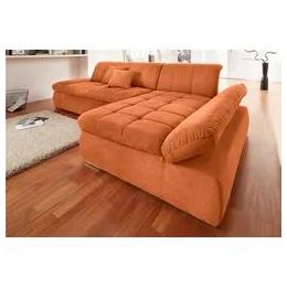 Ecksofa DOMO collection "NMoric XXL, B/T/H: 300/172/80cm, Revamierenabschluss L-Form", orange (terrakotta), B:300cm H:80cm T:172cm, Chenille (85% Polyester, 15% Acryl), Luxus-Microfaser (100% Polyester), Struktur ( 100% Polyester), Microfaser PRIMABELLE (100% Polyester), Sofas, wahlweise mit Bettfunktion und Armlehnverstel,lung