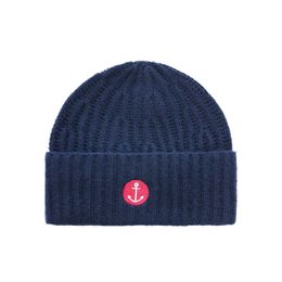 Beanie Zwillingsherz "Beanie mit Anker Stickerei", Damen, blau (marine), Kaschmir, unifarben mit Farbeinsatz, modisch, Mützen, mit auffälligem Anker-Motiv