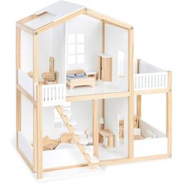 Puppenhaus Pinolino "Ida", weiß (weiß, natur), Puppenhäuser, KinderB:64cm H:71cm T:42cm, Holz, MDF, B:64cm H:71cm T:42cm