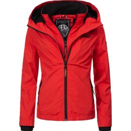 Outdoorjacke Marikoo "Erdbeere", Damen, Gr. S (36), rot, Oberstoff: 100% Polyester, Futter: 100% Polyester, Wattierung: 100% Polyester, Ärmelfutter: 100% Polyester, clean, sportlich, tailliert hüftbedeckend, Langarm Ärmel ohne Ärmelschlitz Rippstrickbündchen kontrastfarben, Jacken, sportliche Funktionsjacke mit Kapuze