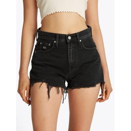 Shorts Tommy Jeans "HOT PANT BI8080", Damen, Gr. 26, N-Gr, schwarz (denim schwarz), Denim/Jeans, Obermaterial: 100% Baumwolle, Destroyed-Effekte, casual, normal kurz, Hosen, im Destroyed-Look