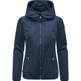 Outdoorjacke Ragwear "Dizzie Tech", Damen, Gr. L (40), blau (dunkelblau), Obermaterial: 100% Polyester, Innenfutter: 100% Polyester, casual, gerade hüftbedeckend, hoch geschlossener Ausschnitt, Langarm Ärmel ohne Ärmelschlitz Rippstrickbündchen mit Gummizug, Jacken, Wasserdichte Damen Übergangsjacke mit großer Kapuze