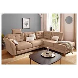 Ecksofa Home Affaire "Trondheim L-Form", braun (schoko), B:260cm H:89cm T:90cm, Struktur weich ( 97% Polyester, 3% Baumwolle), Luxus-Microfaser ALTARA NUBUCK (100% Polyester), Luxus-Microfaser Lederoptik (100% Polyester), Sofas, mit Federkern