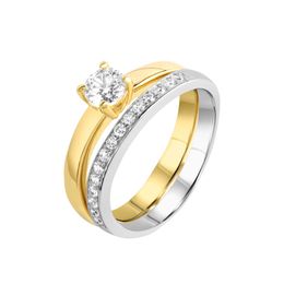 ZEEme Silber Ring Silber 925 zweifarbig Ring Set mit Zirkonia wei&szlig;