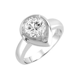 ZEEme Basic Ring Silber 925 rhodiniert Tropfen-Form mit wei&szlig;em Zirkonia-Stein