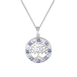 ZEEme Silber Halskette Silber 925 rhodiniert mit Lebensbaum-Motiv und Zirkonia-Steinen