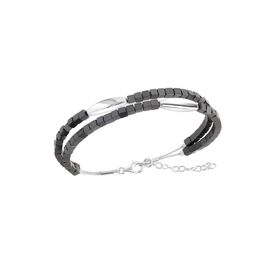 ZEEme Stainless Steel Armband Edelstahl 2-reihig mit H&auml;matit-Steinen 17,5+3cm lang