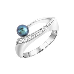ZEEme Pearls Ring Silber 925 rhodiniert mit schwarzer Perle & Zirkonia wei&szlig;