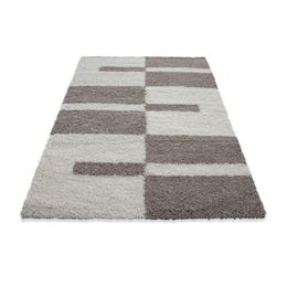 Ayyildiz Designer Hochflor Teppich mit Karo- und Linienmuster, Flauschiger Langflor