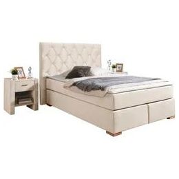 Boxspringbett Home Affaire "Chalon, in verschiedenen Breiten", beige, B:163cm L:210cm, Komplettbetten, inkl. Topper, wahlweise in H2, H3 oder H4 erhältlich