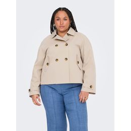 Kurzjacke Only CARMAKOMA "CARAPRIL LIFE SHORT TRENCHCOAT OTW NOOS", Damen, Gr. L (50/52), braun (oxford tan), Web, Obermaterial: 100% Polyester, unifarben, modisch, Langarm, Jacken