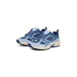 Keilsneaker Tommy Jeans "ARCHIVE'97", Damen, Gr. 42, blau (blau kombiniert), Textil, Veloursleder, Schuhe, Frühlingsschuh, Halbschuh, Schnürschuh mit Logo an der Zunge