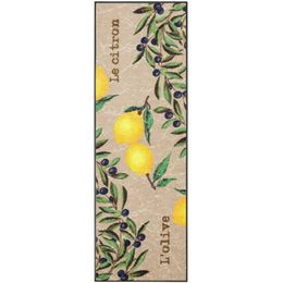 Küchenläufer "Le Citron" Gr. 18, bunt (beige, gelb), B:75cm H:7mm L:120cm, Kunstfaser, wash+dry by Kleen-Tex, Teppiche, Teppich, Motiv Oliven & Zitronen, rutschhemmend, waschbar, Küche