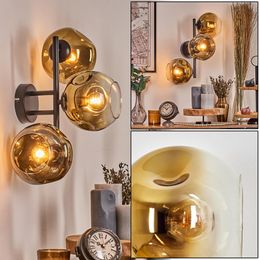 hofstein Ripoll Wandleuchte Glas 15 cm Gold, Klar, 3-flammig