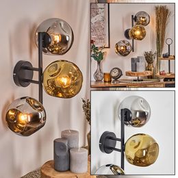 hofstein Ripoll Wandleuchte Glas 15 cm Chrom, Gold, Rauchfarben, 3-flammig