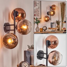 hofstein Koyoto Wandleuchte Glas 15 cm Klar, Kupferfarben, 3-flammig