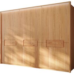 Kleiderschrank Home Affaire "Léopoldine, aus Kernbuche, inkl. Passepartout", beige (kernbuche), B:307cm H:226cm T:62cm, Massivholz, Schränke, Massivholz-Kleiderschrank, im 50 cm Raster planbar