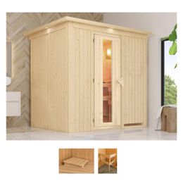 Sauna Karibu "Bellin", beige (naturbelassen), ohne Ofen, (ohne Ofen), Saunen, ohne Ofen