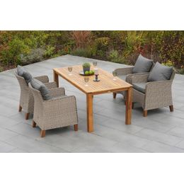 Garten-Essgruppe Merxx "Avellino", beige (natur), Aluminium, Kunststoff, Massivholz, Sitzmöbel-Sets, inkl. Auflagen