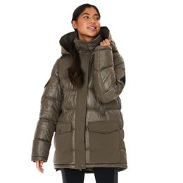 Steppjacke SOS "Les Arcs", Damen, Gr. L, gr&uuml;n (olivgr&uuml;n), 100% Nylon, unifarben, lang, hoch geschlossener Ausschnitt, Jacken Steppjacke, mit wasserabweisender Beschichtung