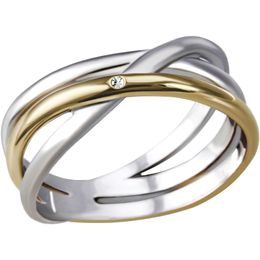 Fingerring Firetti "Schmuck Geschenk Silber 925 Silberring Ring Bicolor" Gr. 52, gold (silberfarben, gelbgoldfarben, kristallweiß, kristallweiß), Fingerringe, Damen, 52, Silber 925 (Sterlingsilber), 4,2mm, mit Zirkonia (synth.)