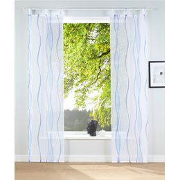 Schiebegardine my home "Dimona" Gr. 4, weiß (weiß, blau), B:57cm H:245cm, Voile, Polyester, Gardinen, 2er-Set, Fertiggardine, inkl. Beschwerungsstange, Wellen