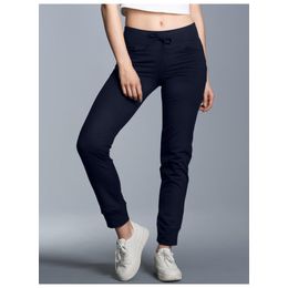 Sweathose TRIGEMA "TRIGEMA Jogginghose in leichter Sweat-Qualität", Damen, Gr. L, US-Größen, blau (navy), 50% Baumwolle, 50% Polyester, sportlich, Hosen