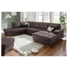 Wohnlandschaft Home Affaire "Puccini U-Form", braun (mocca), B:340cm H:86cm T:224cm, Luxus-Microfaser (100% Polyester), Luxus-Microfaser ALTARA NUBUCK (100% Polyester), Luxus-Microfaser Lederoptik (100% Polyester), Sofas, mit Federkern, Sitztiefenverstellung, Kontrastnaht