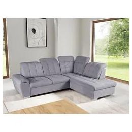 Ecksofa WERK2 "Brindisi, bequem und komfortabel, L-Form", grau (hellgrau), B:263cm H:105cm T:212cm, 95% Polyester, 5% Nylon, Sofas, mit verstellbaren Kopfteilen, Bettfunktion & Bettkasten