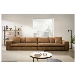 4-Sitzer Andas "SLEETLAND XXL in Samtvelours oder Vintage-Leder-Optik", braun (cognac), B:400cm H:72cm T:113cm, Sofas, besonders groß und bequem