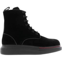 Alexander McQueen Stiefel - Dames Hybrid Lace up Velvet Zwart - Gr. 39,5 (EU) - in Schwarz - f&uuml;r Damen