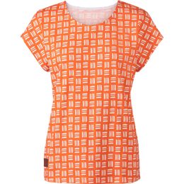 CR&Eacute;ATION L Damen Print-Shirt aus reiner Baumwolle orange-ecru-bedruckt Gr&ouml;&szlig;e 36