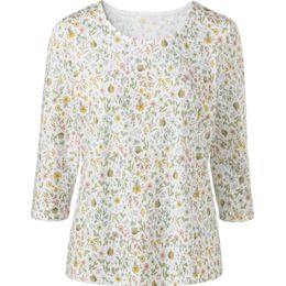 CR&Eacute;ATION L Damen 3/4-Arm-Shirt mit Wiesenblumen-Dessin ecru-oliv-bedruckt Gr&ouml;&szlig;e 40