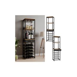 VICCO Weinregal Porto Eiche rustikal Schwarz 40 x 147,5 cm mit Schublade