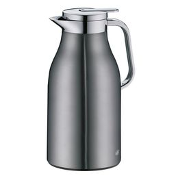 Alfi Isolierkanne Skyline , Grau , Metall , 1,5 L , doppelwandig, Ausgießer, lebensmittelecht, Vakuum, Glaskolben, abnehmbarer Deckel,