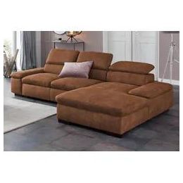 Ecksofa Home Affaire "Alberto L-Form", braun (cognac), B:286cm H:73cm T:174cm, 100% Polyester, Luxus-Microfaser ALTARA NUBUCK (100% Polyester), Luxus-Microfaser weich (90% Polyester, 10% Polyamid), Microfaser Antiklederoptik, Sofas, mit Kopfteilverstellung, wahlweise mit Bettfunktion