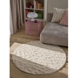 benuta Pop Fellteppich Immy Cream &oslash; 120 cm rund - Moderner Kurzflor-Teppich f&uuml;r Wohnzimmer