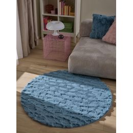 benuta Pop Fellteppich Immy Blau &oslash; 120 cm rund - Moderner Kurzflor-Teppich f&uuml;r Wohnzimmer