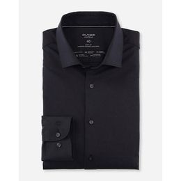 Businesshemd OLYMP "Level Five 24/Seven body fit", Herren, Gr. 44, N-Gr, schwarz, Web, Obermaterial: 64% Baumwolle, 27% Polyester, 9% Elasthan, Langarm, Hemden