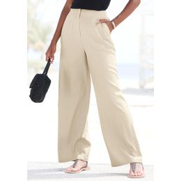 Leinenhose Buffalo, Damen, Gr. 34, N-Gr, beige (sand), Web, Obermaterial: 55% Leinen, 45% Viskose, unifarben, modisch, figurumspielend lang, Hosen, mit weiter Beinform und Taschen, luftige Stoffhose