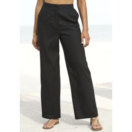 Leinenhose Buffalo, Damen, Gr. 34, N-Gr, schwarz, Web, Obermaterial: 55% Leinen, 45% Viskose, unifarben, modisch, figurumspielend lang, Hosen, mit weiter Beinform und Taschen, luftige Stoffhose