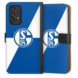 DeinDesign Galaxy A33 5G Handy Klapph&uuml;lle Handyh&uuml;lle aus Kunst Leder schwarz Flip Case Bundesliga Official Licensed Product Fc Schalke 04 Sideflip mit langer 