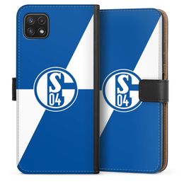 DeinDesign Galaxy A22 5G Handy Klapph&uuml;lle Handyh&uuml;lle aus Kunst Leder schwarz Flip Case Bundesliga Official Licensed Product Fc Schalke 04 Sideflip mit langer 